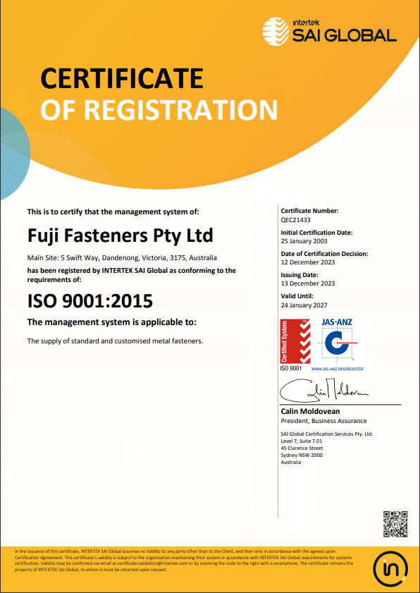 ISO9001 - Fuji Fasteners